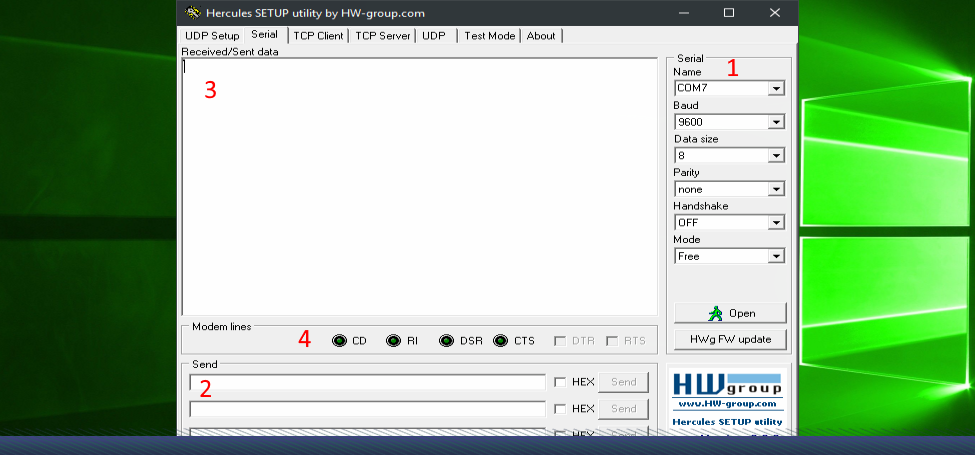 نرم افزار Hercules، ترمینال پورت سریال، TCP IP و UDP IP - یوبرد