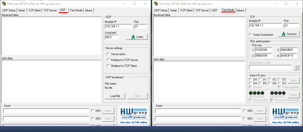نرم افزار Hercules، ترمینال پورت سریال، TCP IP و UDP IP - یوبرد